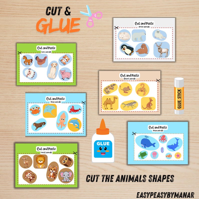 Animal Habitats Cut & Paste Activity: Farm, Forest, Ocean, Desert ...