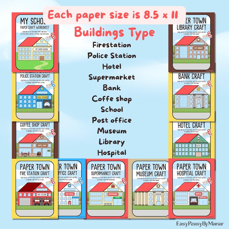 3D Paper City: Community Buildings Craft Kit (PDF Pattern) - Etsy