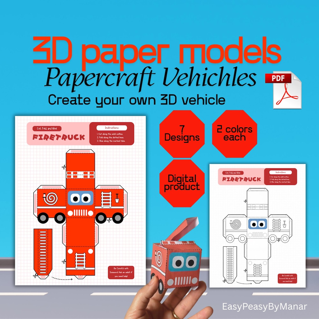 3D Papercraft Vehicle Templates Bundle, Kids' DIY Busy Book (digital ...
