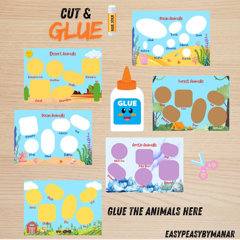 Animal Habitats Cut & Paste Activity: Farm, Forest, Ocean, Desert ...