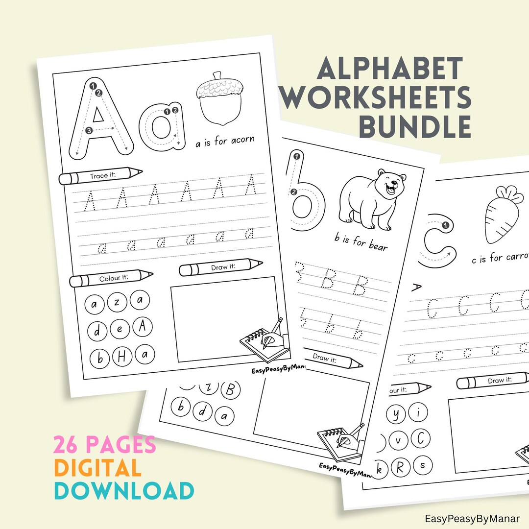 Alphabet Tracing Worksheets A-Z Printable for Preschool & Kindergarten ...