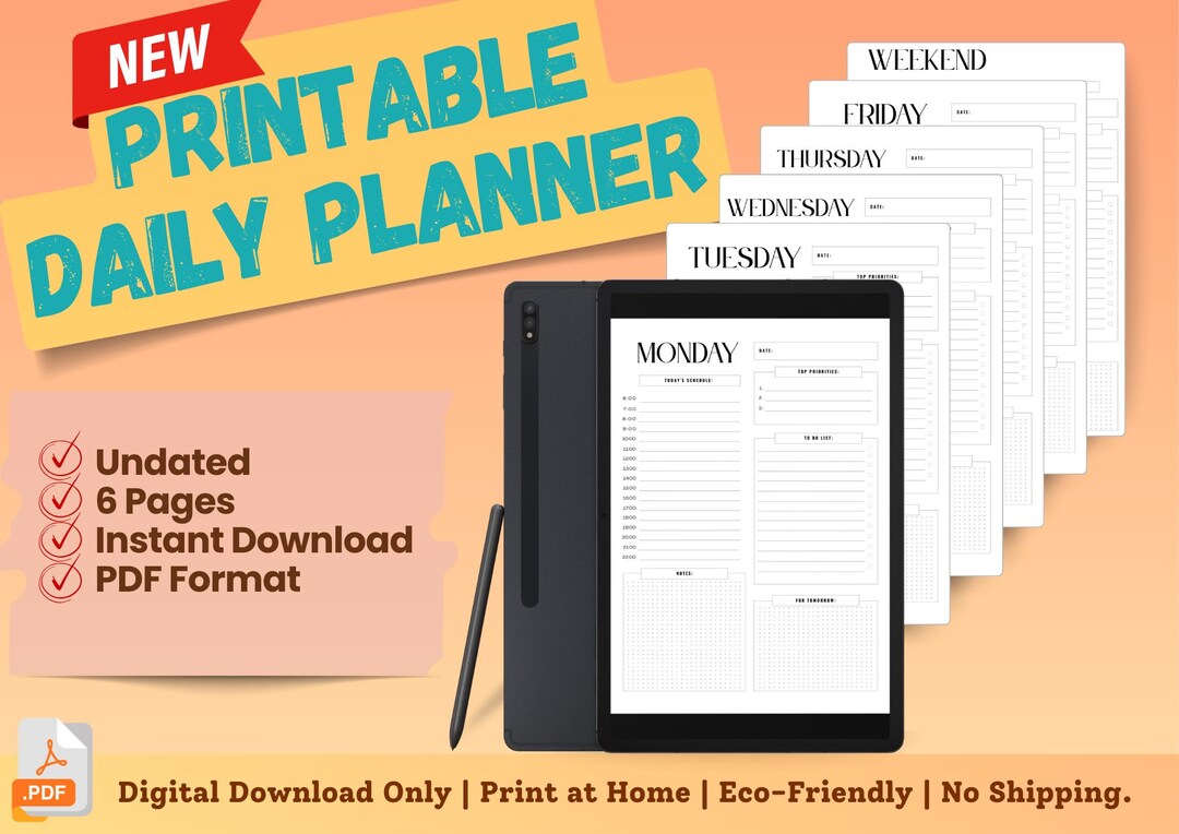 Minimalist Daily Planner Printable | Undated, Weekday Schedule (PDF) - Etsy