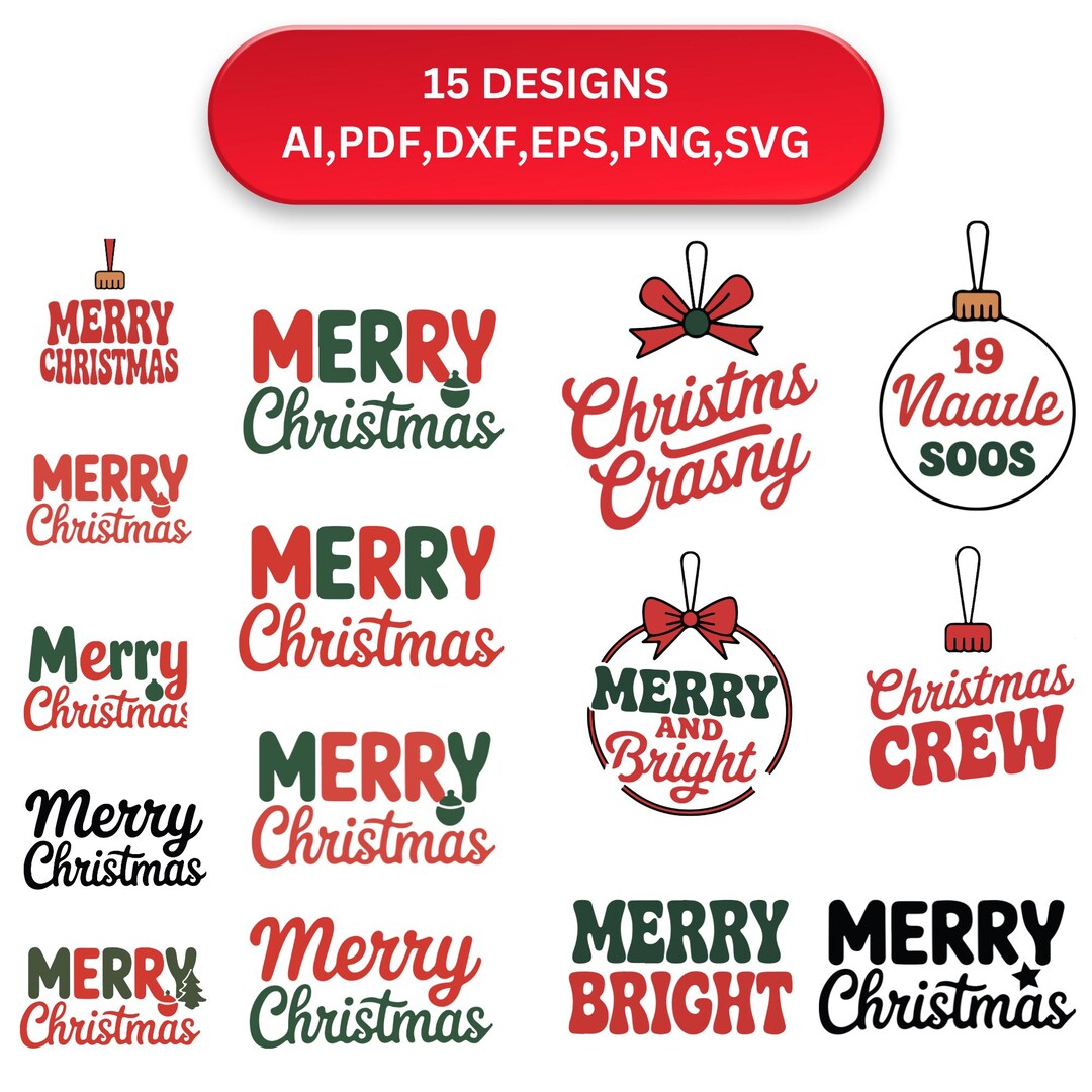 Merry Christmas Text Svg Bundle, Christmas Quote Svg, Holiday Lettering ...