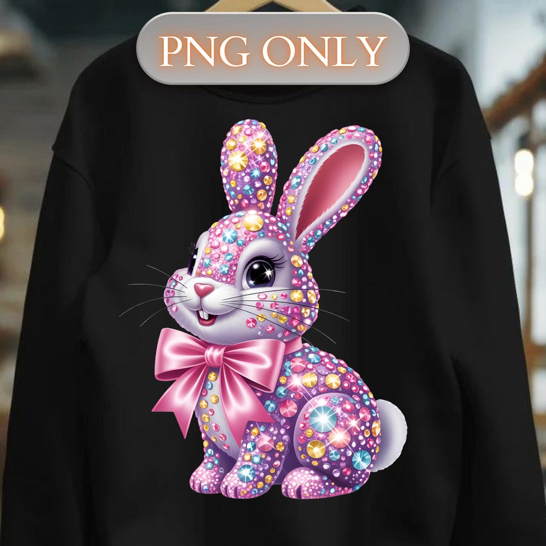Easter Bunny PNG Sublimation, Glitter Bling Rabbit Digital Design ...
