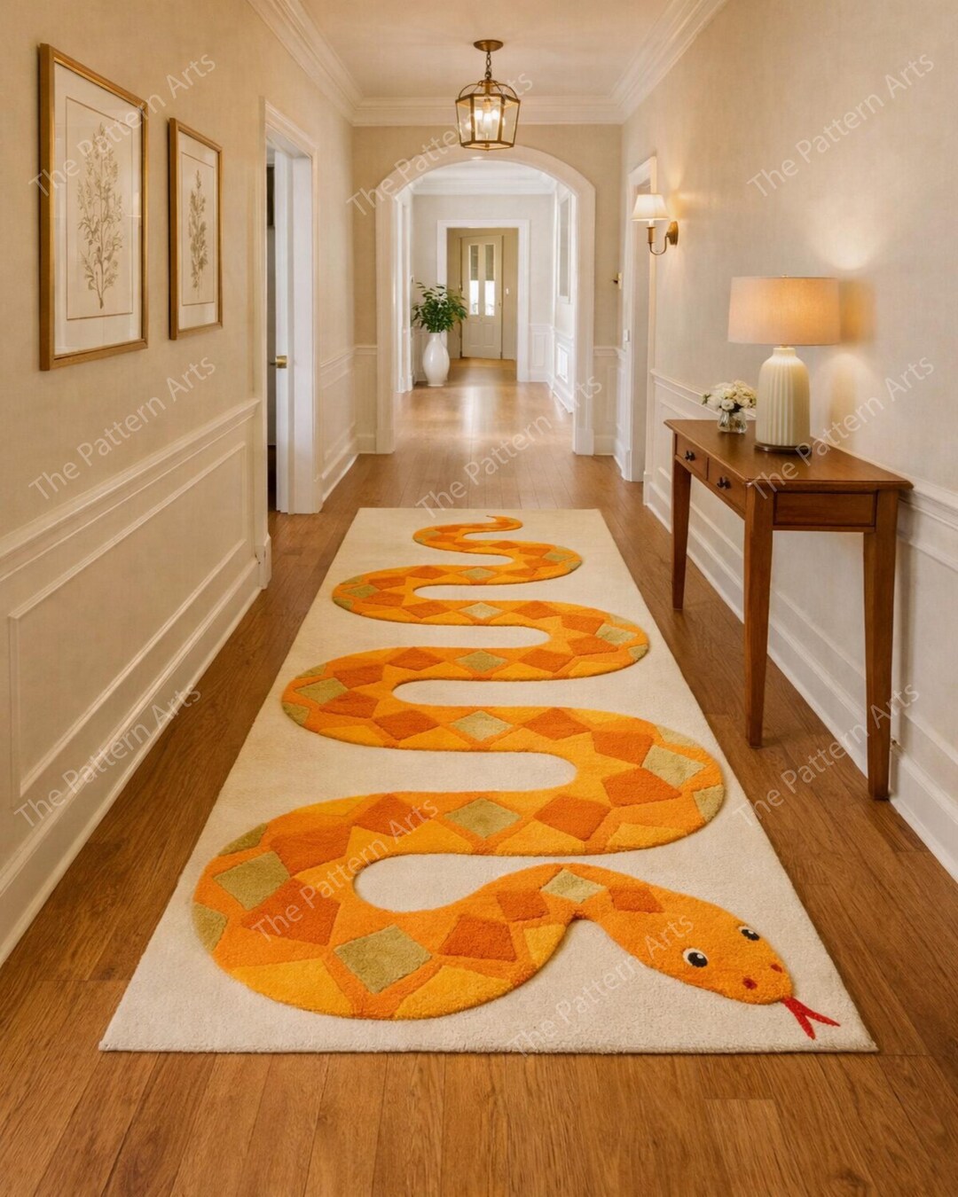 3x12 Handmade Snake Shape Runner Rug for Hallway, Modern Artistic ...