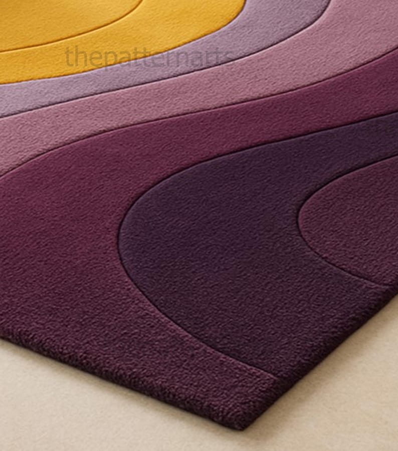 Modern 6x9 Hand-tufted Rug – Purple, Yellow & Mauve Geometric Wave ...