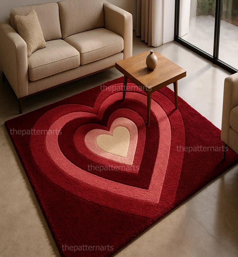 6x8, 7x7, 8x10 Ft Hand Tufted Heart Shaped Area Rug | Modern Valentine ...