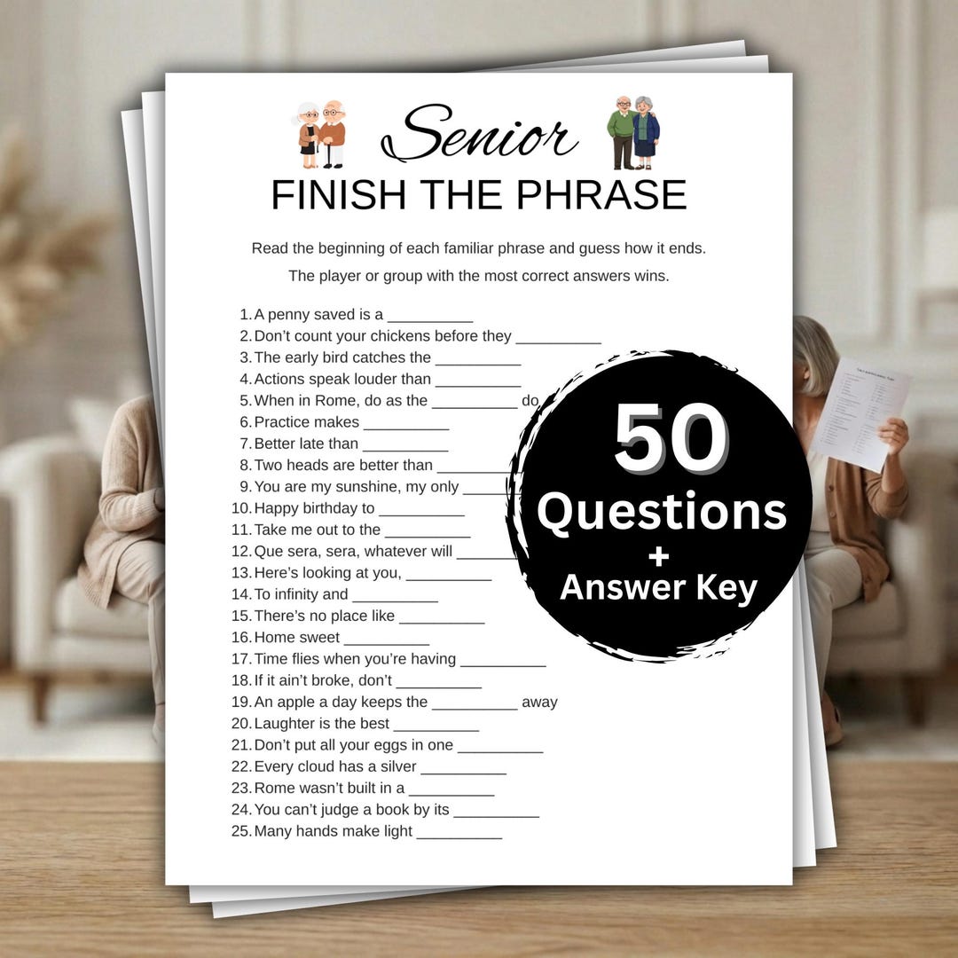 Finish the Phrase Game for Seniors, Brain Game Printable, Retirement ...