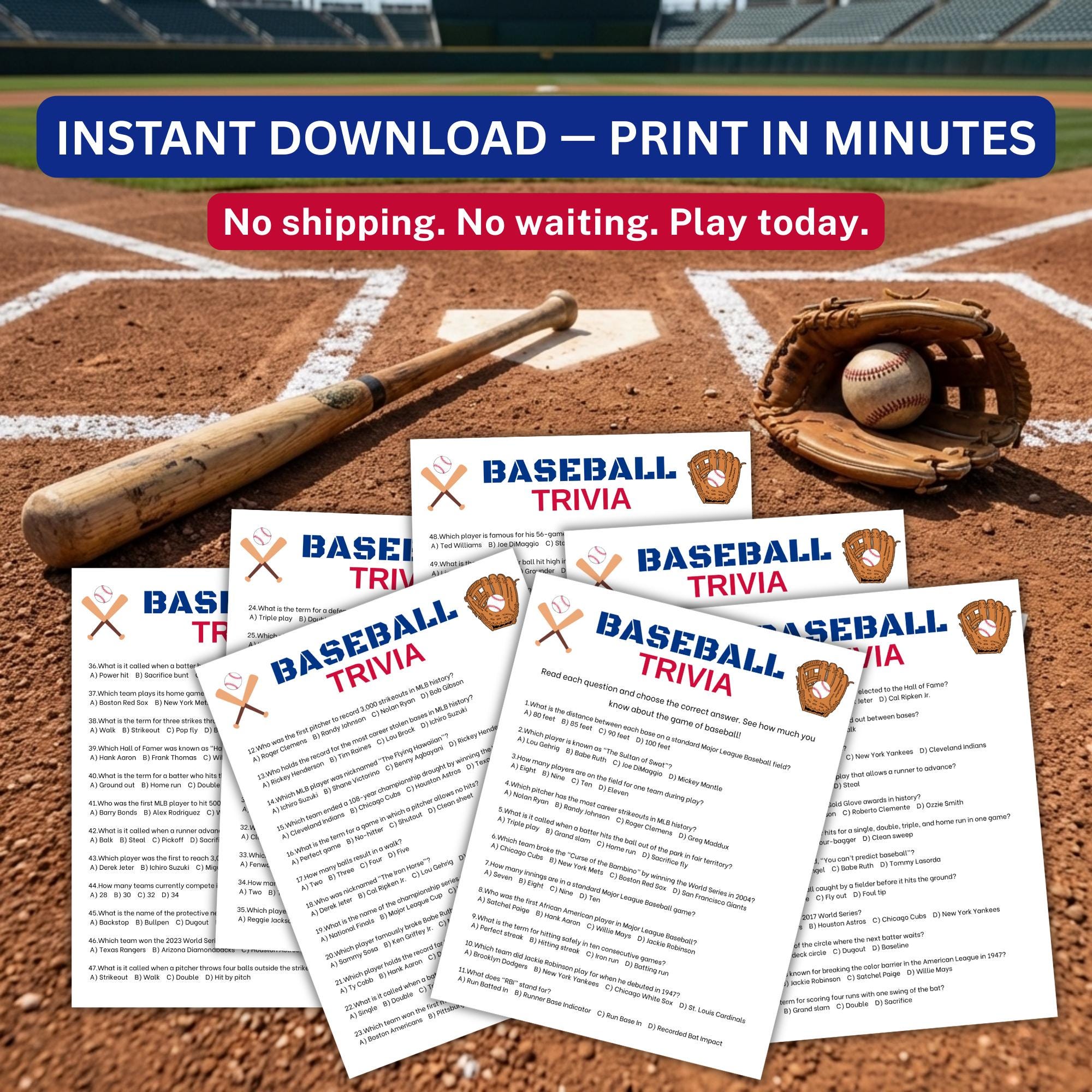 Baseball Trivia Game Printable – 100 Question Party Game With Answer ...