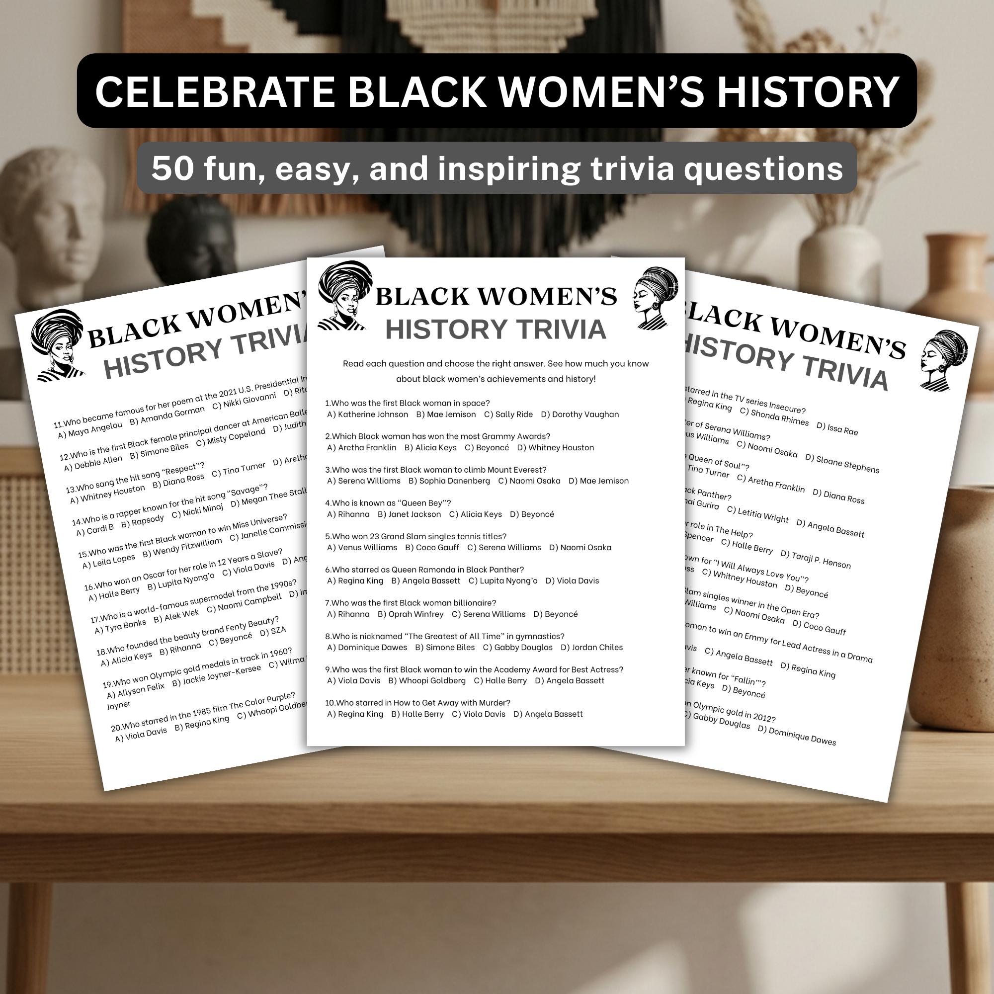 Black Womens History Month Trivia – Fun Black History Quiz Game ...