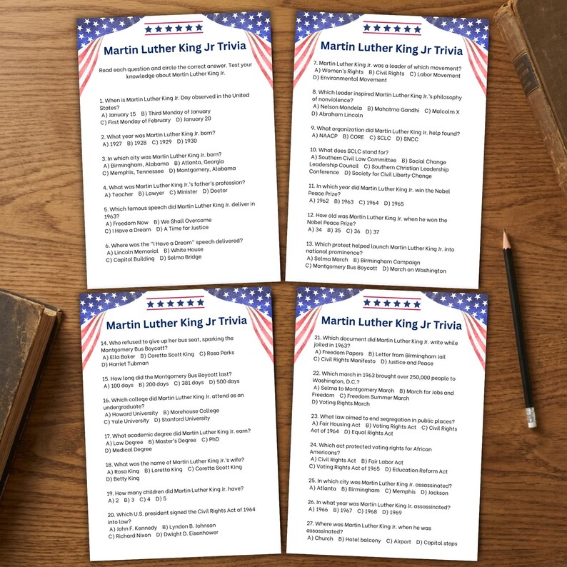 Martin Luther King Jr Trivia Game | Black History Game | Printable ...