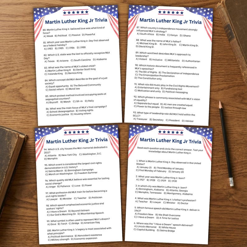 Martin Luther King Jr Trivia Game | Black History Game | Printable ...