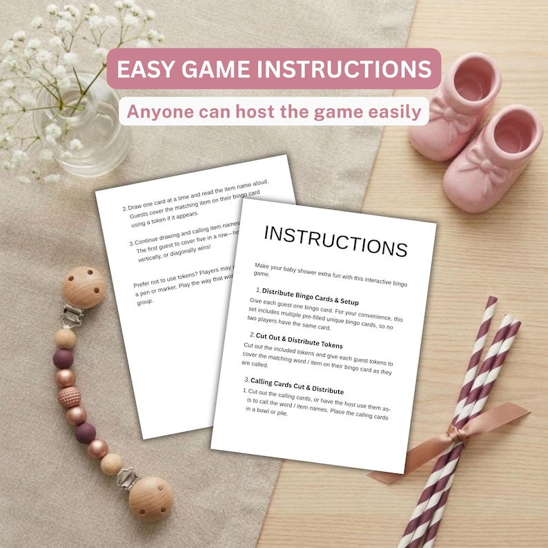 Baby Girl Bingo – Printable Baby Shower Bingo Game, 100 Prefilled Baby ...