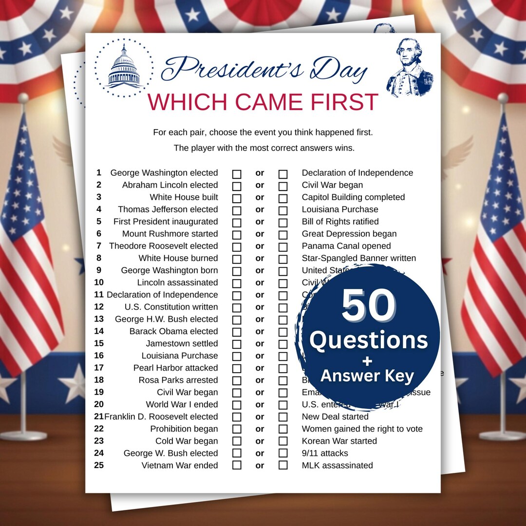 Presidents Day Which Came First Game – Patriotic, American & History ...