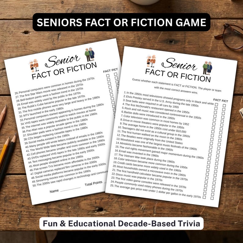 Fact or Fiction Game for Seniors | Retirement, Ice Breaker & Brain ...
