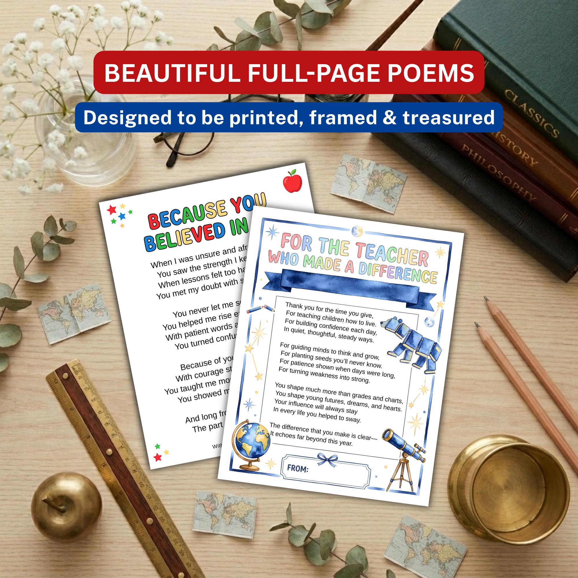 Teacher Appreciation Day Poem Printable | End of Year Poem & Thank You ...