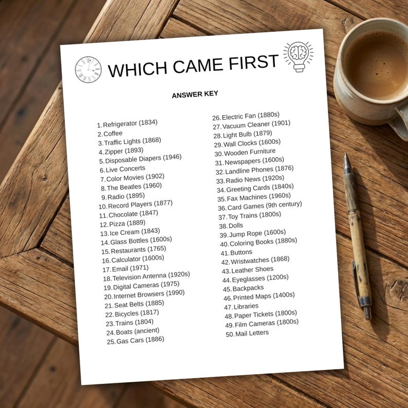 Which Came First Trivia Game Printable | Fun Senior Games | Family ...
