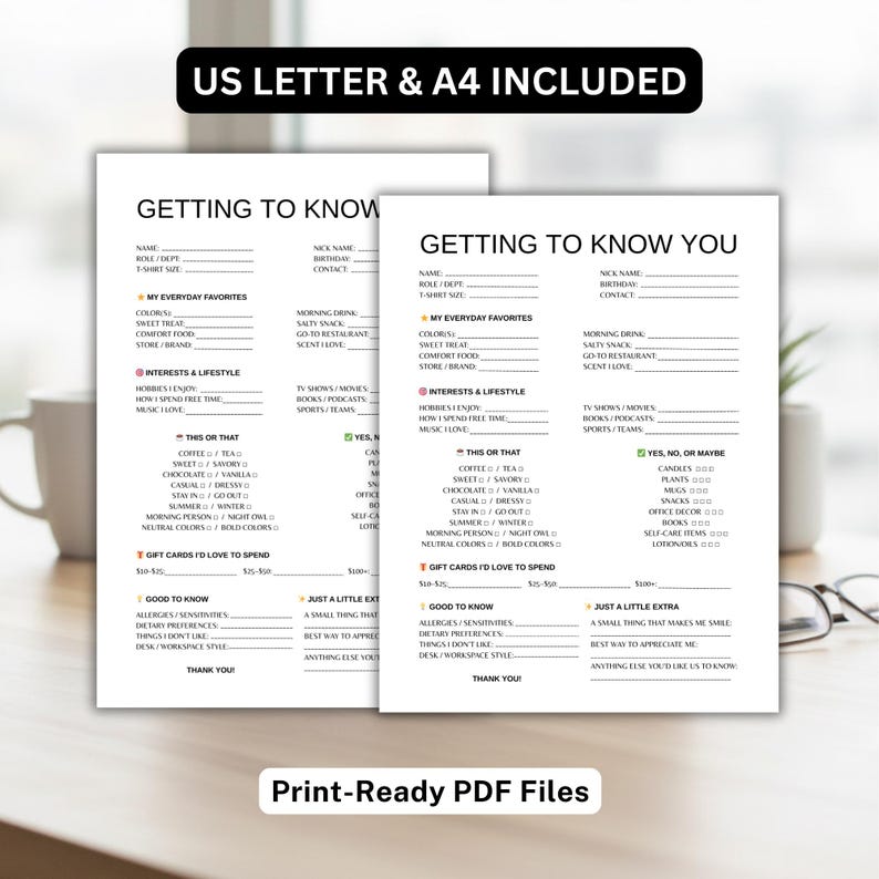 Getting to Know You Employee Forms | Employee Favorites & All About Me ...