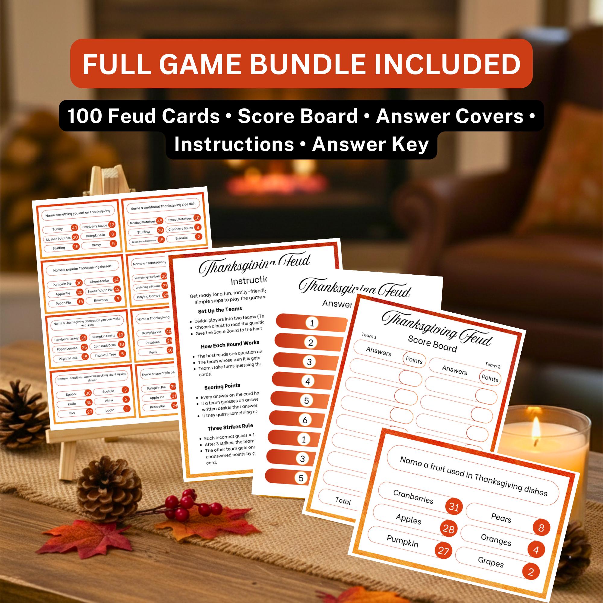 Thanksgiving Family Feud Game – Printable Thanksgiving Feud, Holiday ...
