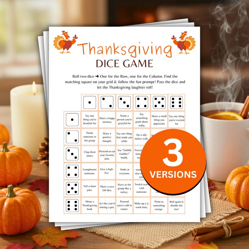 Thanksgiving Dice Game Printable | Gratitude Dice Game • Fun Fall ...