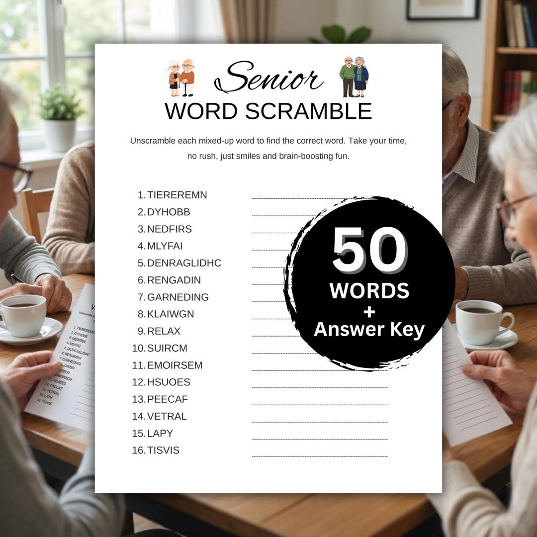 Seniors Word Scramble Game Printable, Senior Citizen Games, Retirement ...