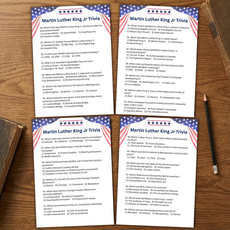 Martin Luther King Jr Trivia Game | Black History Game | Printable ...