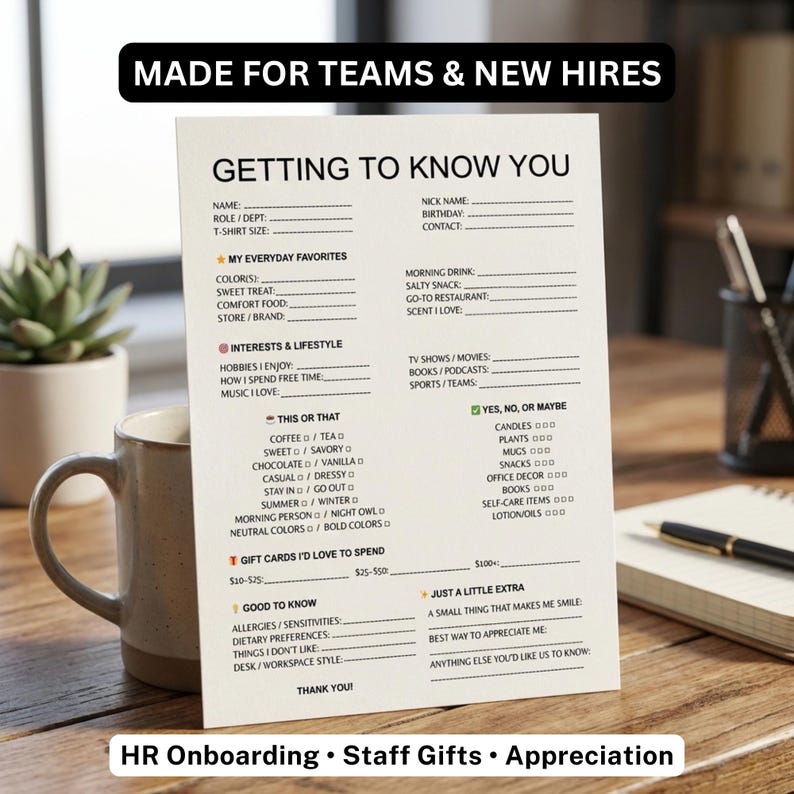 Getting to Know You Employee Forms | Employee Favorites & All About Me ...