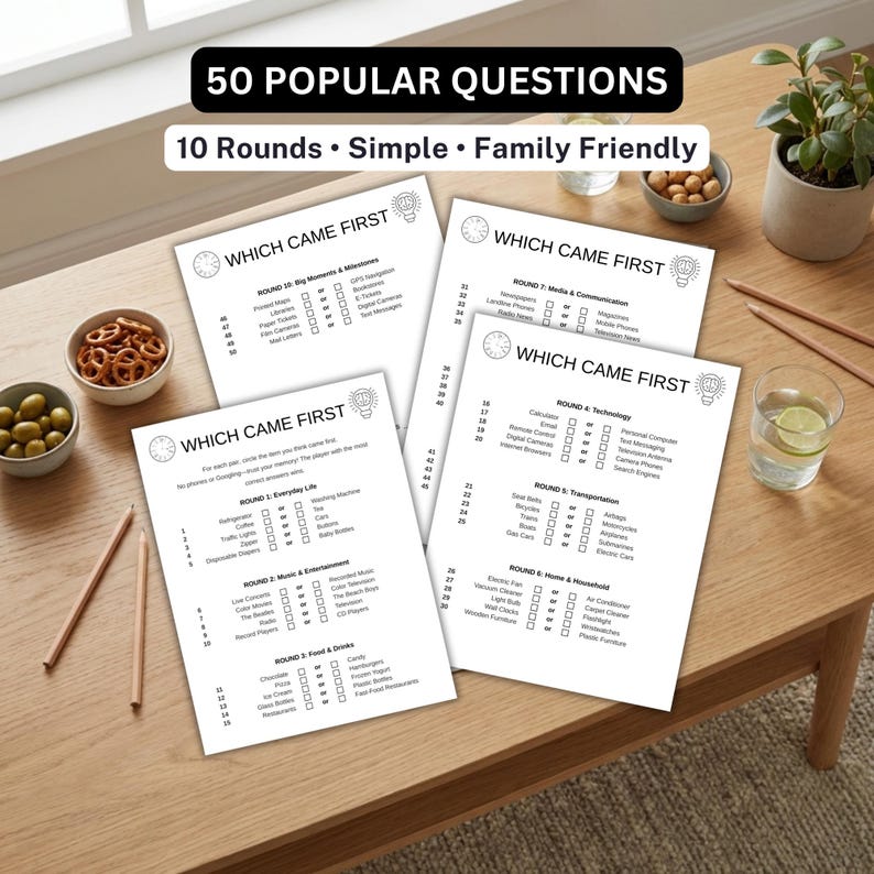 Which Came First Trivia Game Printable | Fun Senior Games | Family ...