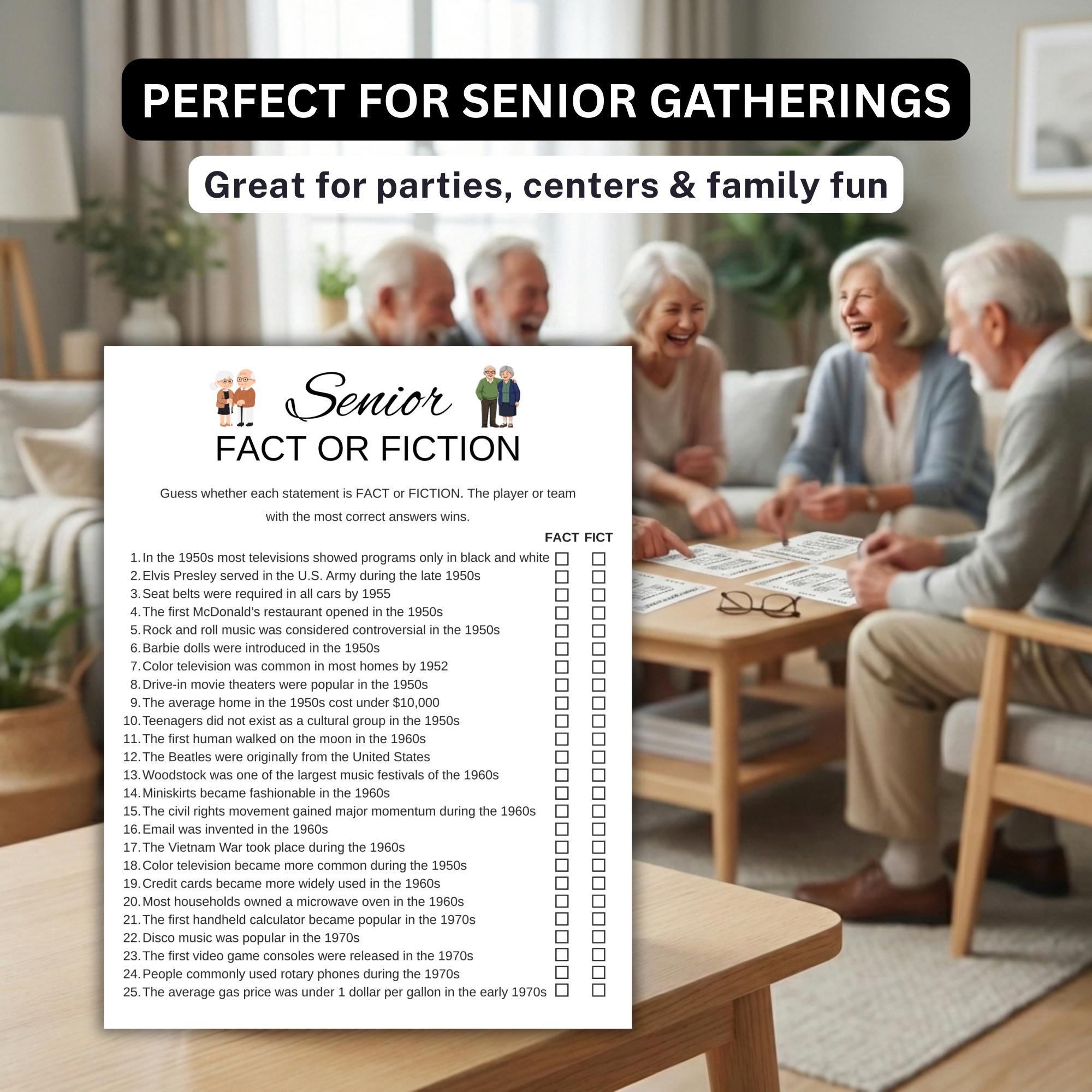 Fact or Fiction Game for Seniors | Retirement, Ice Breaker & Brain ...