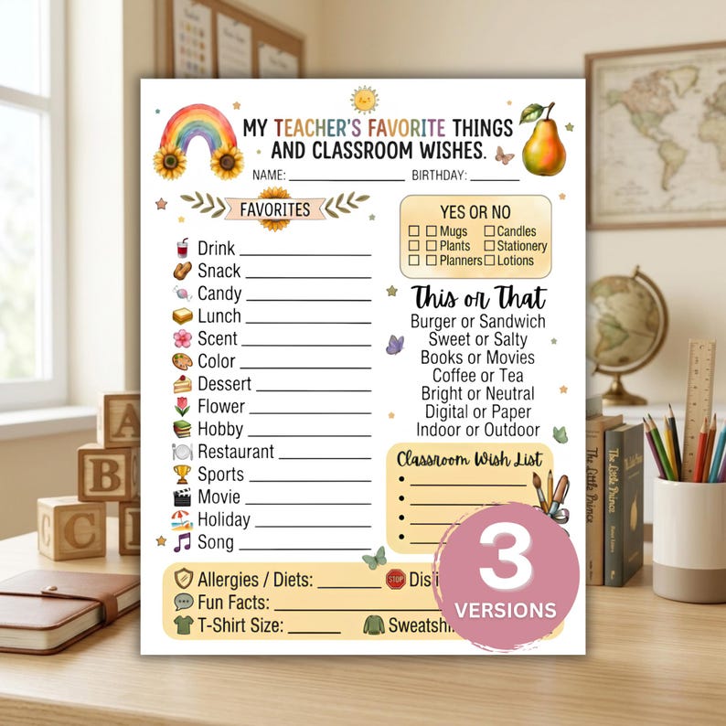 Teacher Favorite Things List Printable | All About My Teacher, Teacher ...