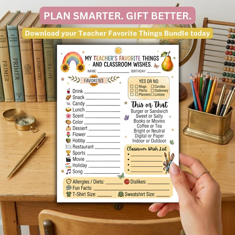 Teacher Favorite Things List Printable | All About My Teacher, Teacher ...