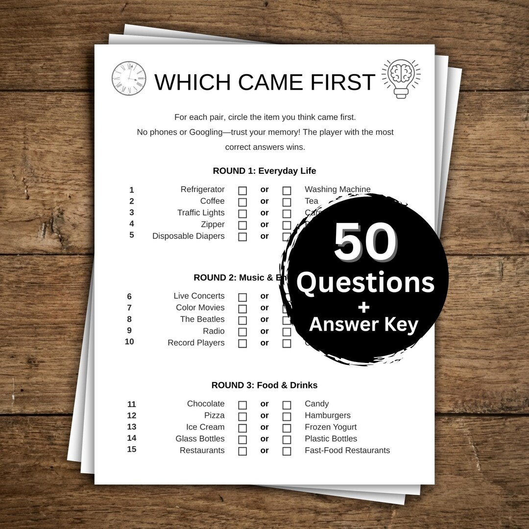 Which Came First Trivia Game Printable | Fun Senior Games | Family ...