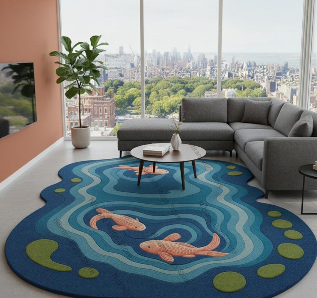 Hand Tufted Wool Fish Rug, Modern Blue Ocean Carpet, Custom Size - Etsy