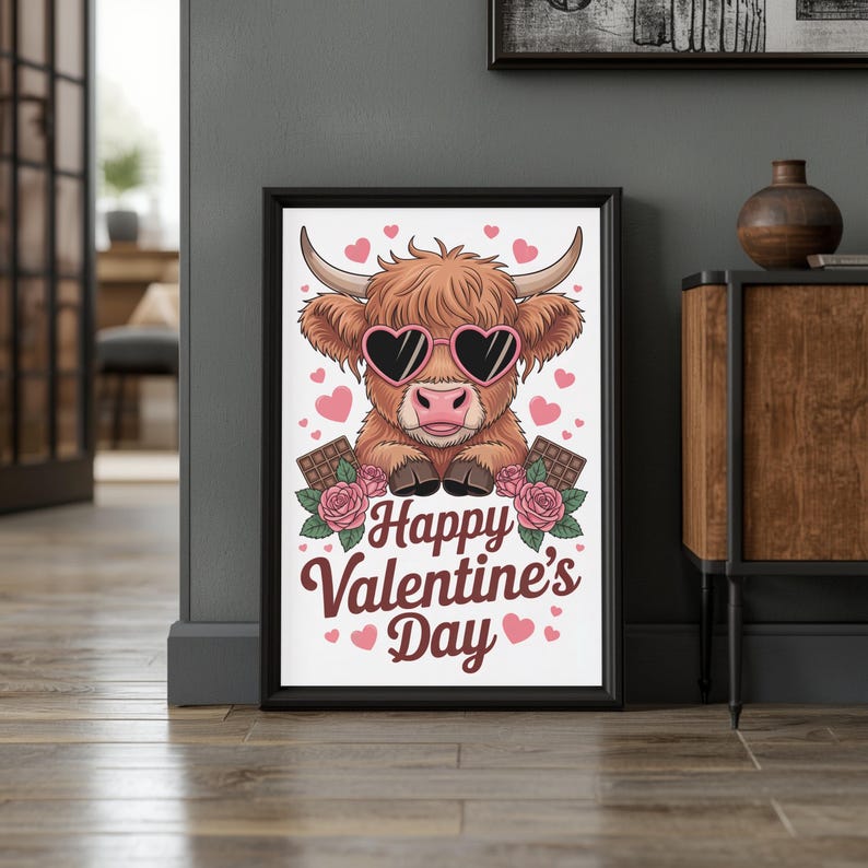 Highland Cow Valentine Printable | Cute Valentine’s Day Wall Art ...