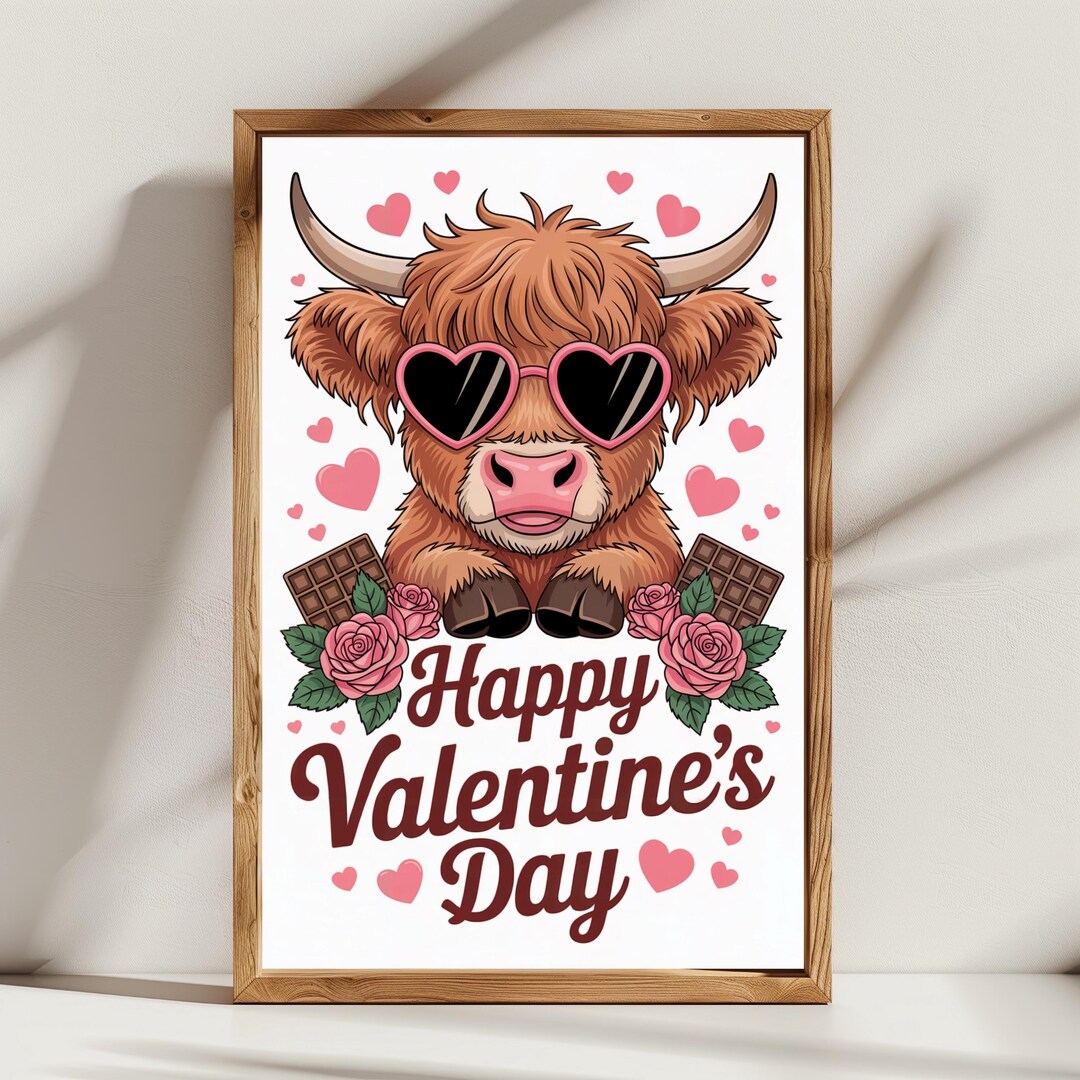 Highland Cow Valentine Printable | Cute Valentine’s Day Wall Art ...