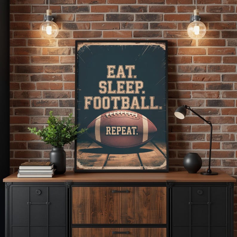 Eat Sleep Football Repeat Printable Wall Art | Sports Quote Poster ...