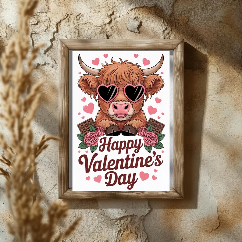 Highland Cow Valentine Printable | Cute Valentine’s Day Wall Art ...