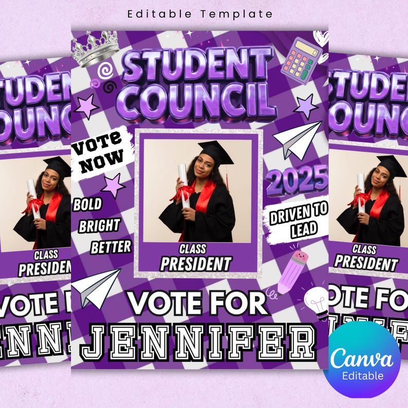 Student Council Campaign Flyer Template, Canva Editable (digital ...