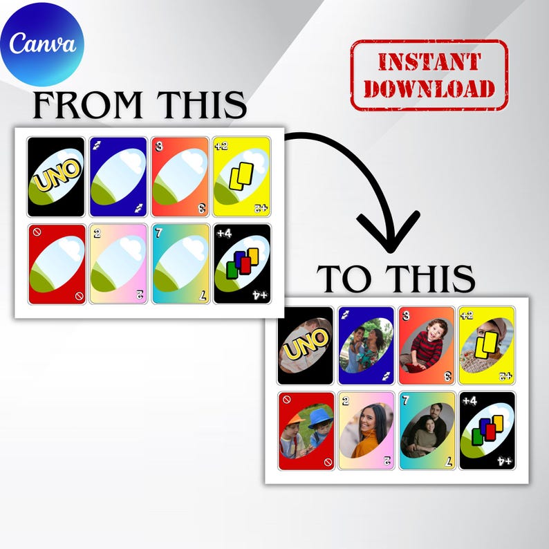 Uno Card Template Editable Canva Playing Card Template Printable Blank ...