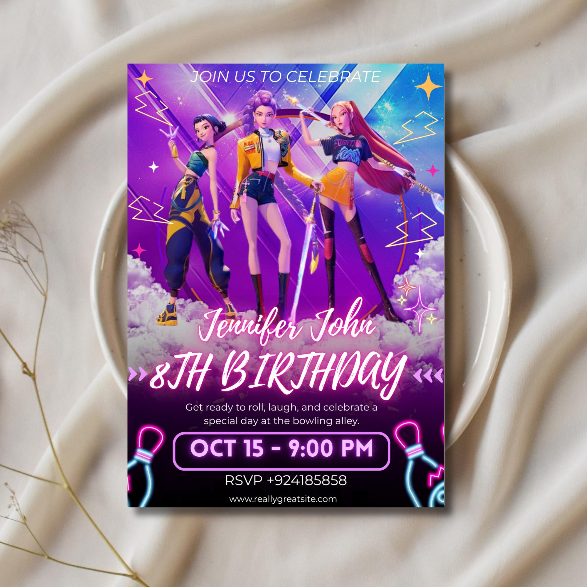 Kpop Demon Hunters Birthday Invitation, Editable Canva Template ...