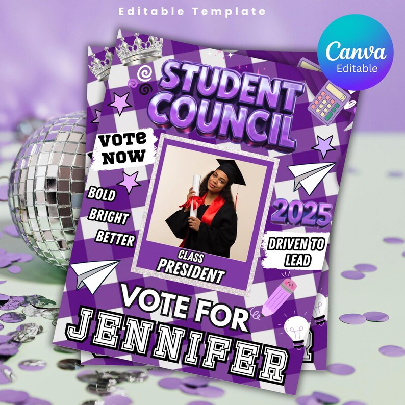Student Council Campaign Flyer Template, Canva Editable (digital ...