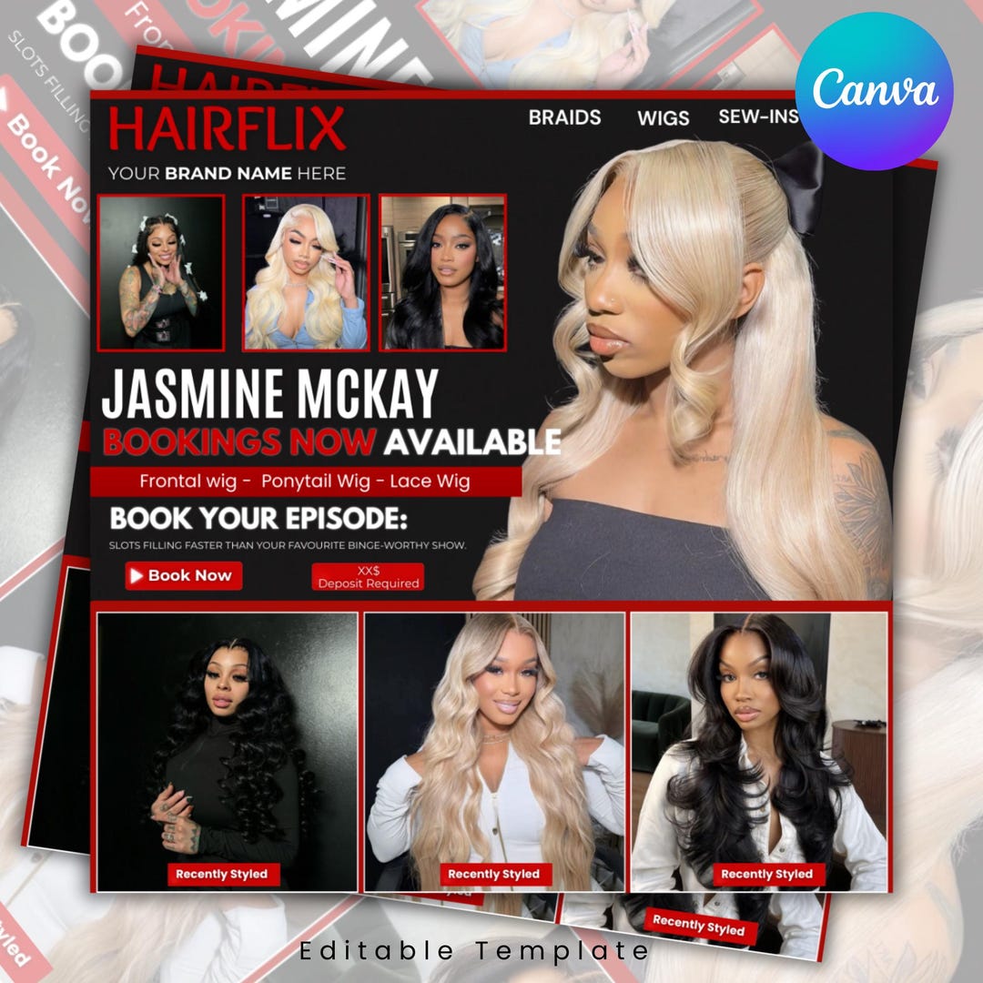 Hairflix Style Hair Business Flyer Template: Wig, Braiders, Hair ...