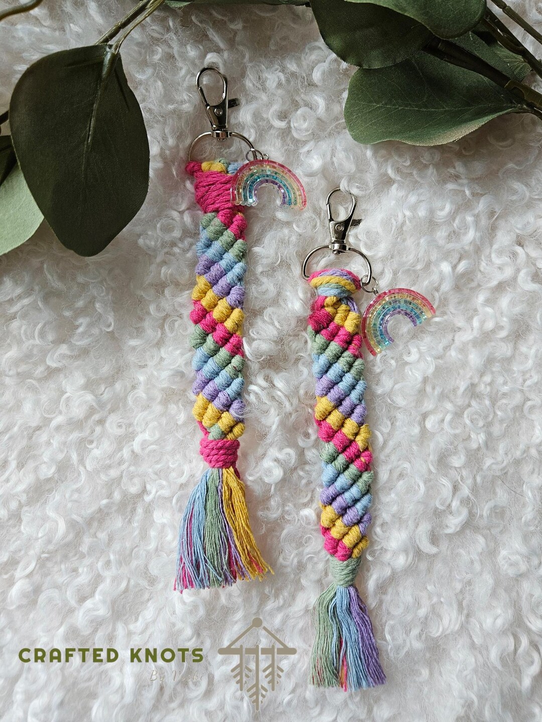 Rainbow Macramé Keyring With Charm | Colourful Boho Keychain | Handmade ...