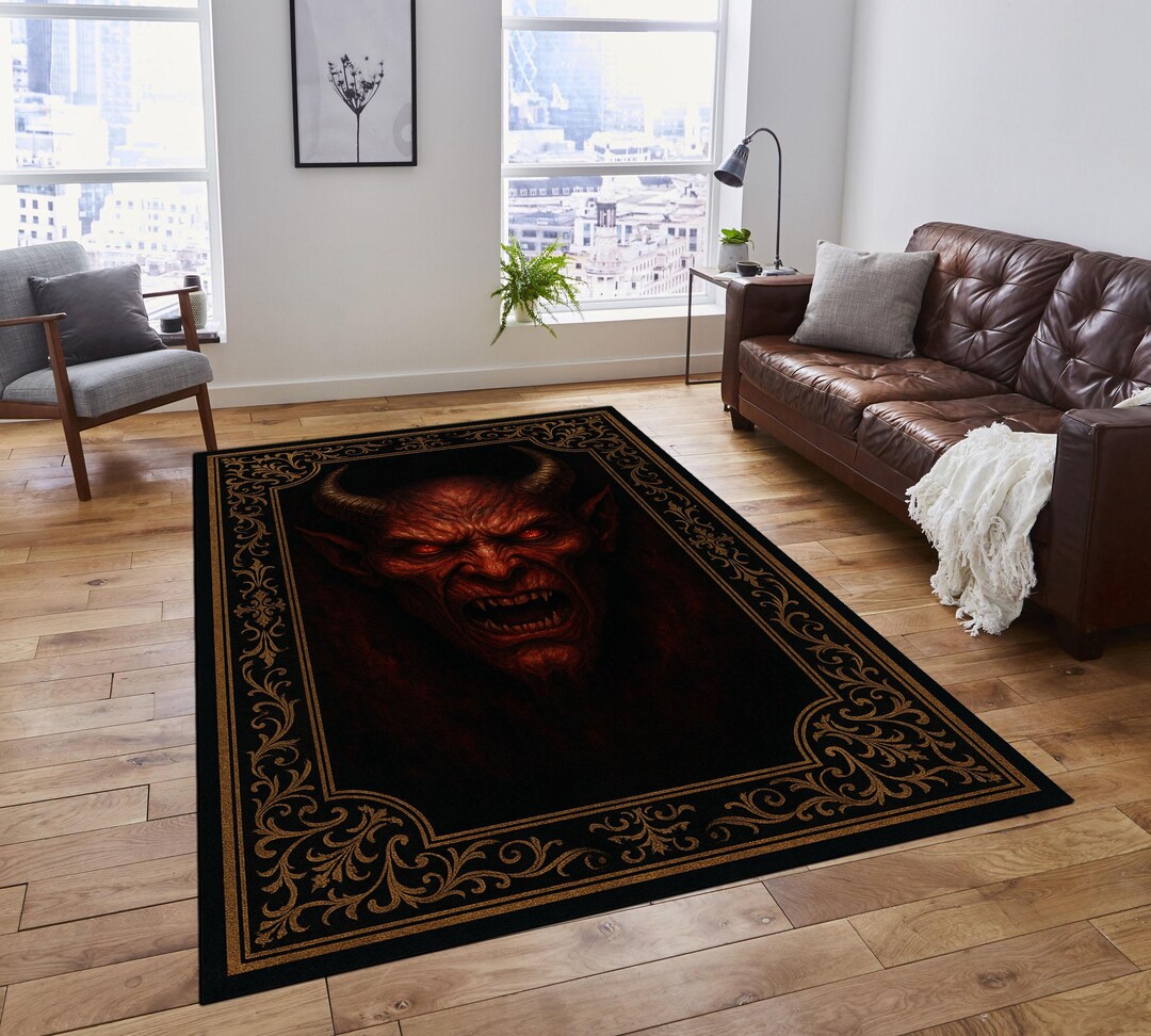 Horror Theme Devil Rug: Gothic Halloween Decor, Teen Room - Etsy