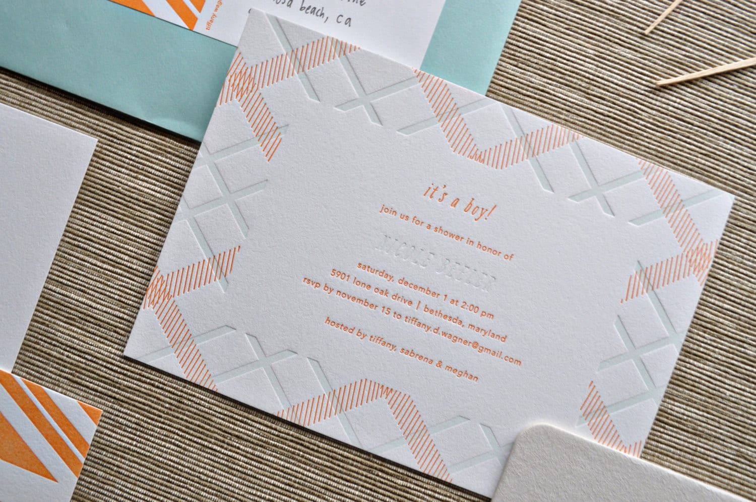Custom Letterpress Baby Shower Invitations - Etsy