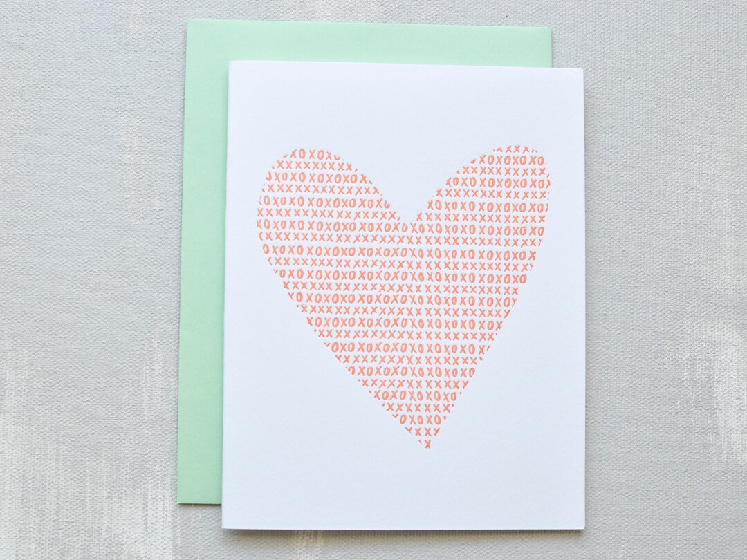 Xo Heart Letterpress Card - 3 Pack - Etsy