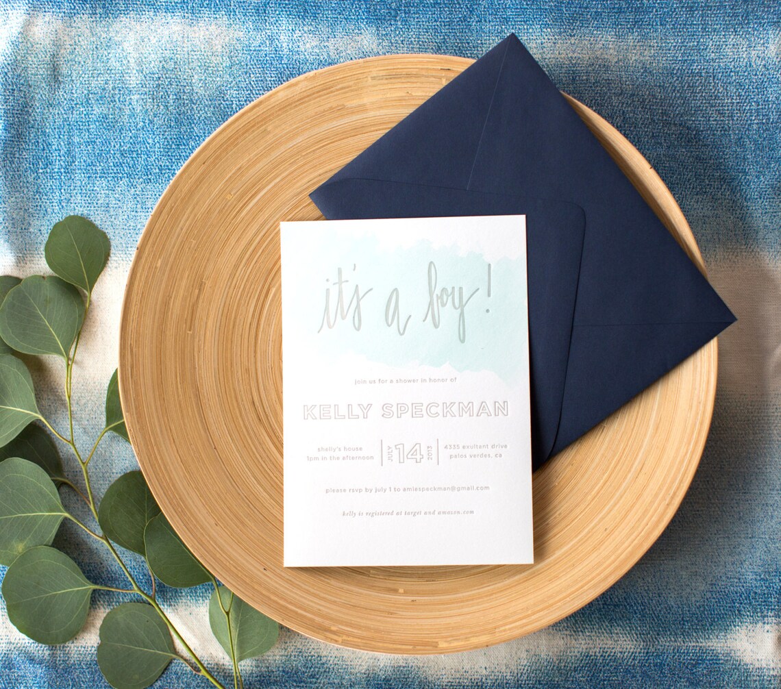 Custom Letterpress Baby Shower Invitations - Etsy