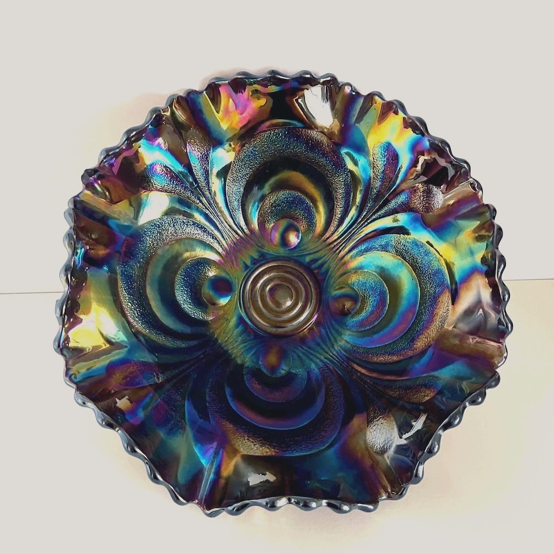 Antique Imperial Scroll Embossed Amethyst Carnival Glass Ruffle Bowl - Etsy