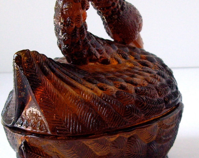Vintage Brown Glass Swan Powder Box 1940 - Etsy