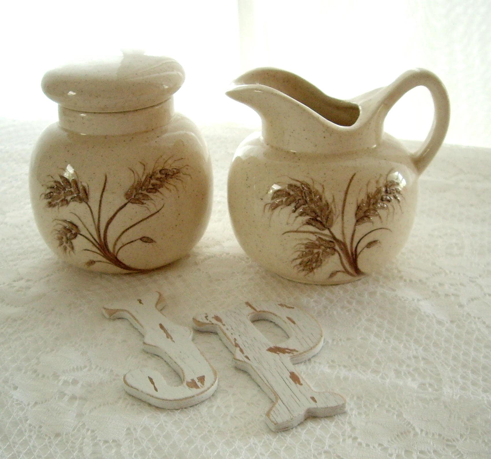 Raised/wheat/pattern/creamer/sugar/weed/farm/handmade/pottery/ooak ...